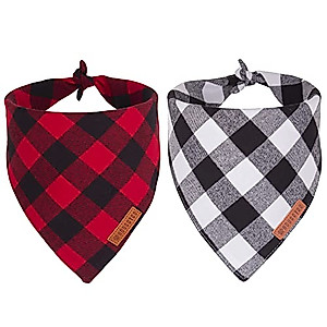 ADOGGYGO Christmas Dog Bandanas 2 Pack, Premium Cotton Fabric, Multiple Sizes Offered, White Red Plaid Bandanas for Small Dogs (Small, Red & White)