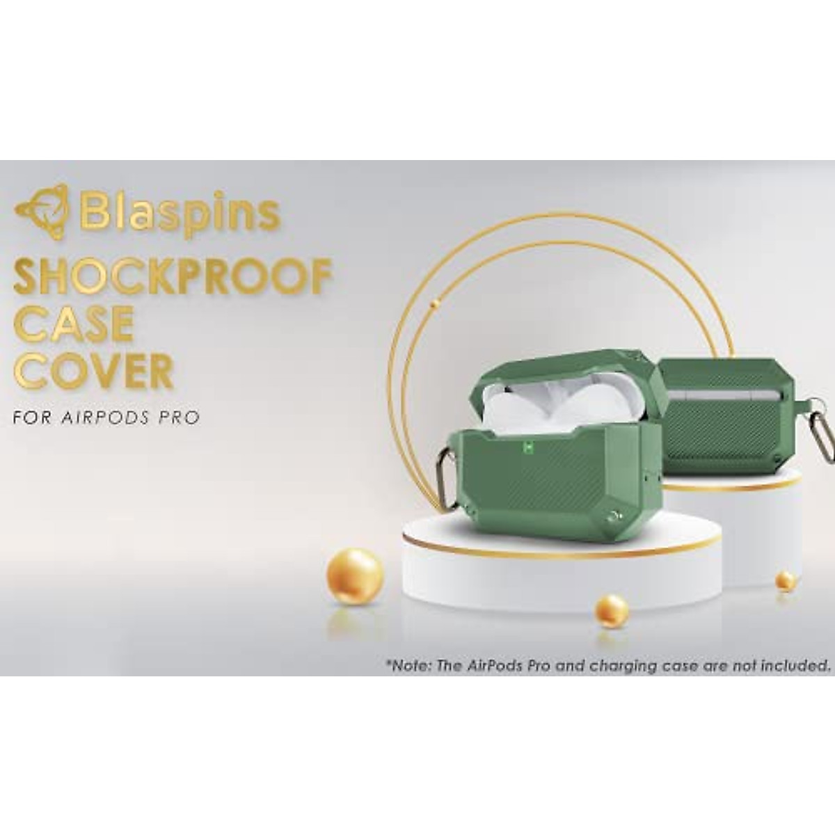 Blaspins AirPods Pro Case, Military Design TPU Hard Shell, Full-Body Rugged Protective Cover Case Skin Shockproof, Secure Lock Clip with Keychain for AirPod Pro 2019 [Front LED Visible] TPU - Green