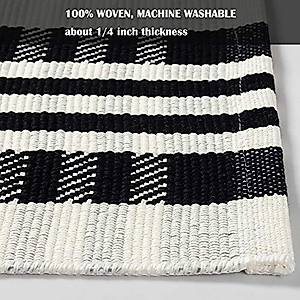 idee-home Plaid Black White Outdoor Buffalo Rug Door Mats 4'x6', Kitchen Check Layered Welcome Cotton Rug for Front Porch, Washable Hand Woven Outdoor Checkered Farmhouse Mat