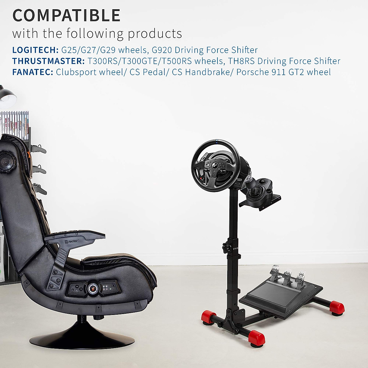 VIVO Racing Wheel Stand with Gear Shifter and Pedal Mount Wheel, Gear Shifter, Pedals Not Included Fits Logitech, Thrustmaster, Fanatec, Compatible with Xbox, Playstation 3, PC Games STAND-RACE1A