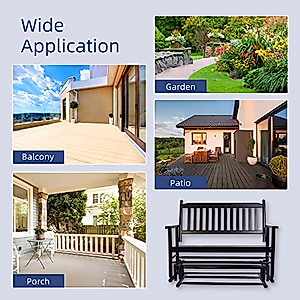 LUCKYERMORE Patio Glider Swing Bench 2-Person Garden Rocking Seating for Outdoor, Wooden Porch Loveseat Chair for Outside, Backyard, Poolside, Garden, Black