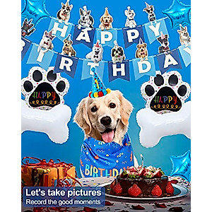 Hollucky Dog Birthday Party Supplies,Dog Party Decorations Set with Dog Birthday Hat,Birthday Banner,Dog Paw Bone Balloon,Dog Birthday Bandana for Large Dogs Pets,Puppy Supplies,Dog Birthday Gift