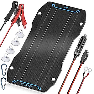 Voltset 10W 12V Flexible Solar Panel Battery Charger, Portable Waterproof Power Trickle Battery Charger & Maintainer Pro for Car Boat Automotive RV with Cigarette Lighter Plug & Alligator Clip