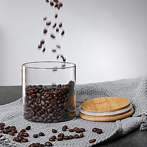 MOLFUJ 550 ML / 18 FL Oz Glass Storage Container with Wood Lid, Stackable Clear Decorative Organizer Bottle Canister Pantry Jar with Air Tight Wooden Lid for Food, Coffee, Candy, Sugar, Salt, Tea