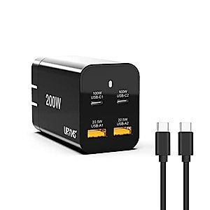 200W USB C Charger, URVNS PD 100W PPS 45W QC22.5W Super Fast Charging GaN Wall Charger with USB C Cable for MacBook iPhone 14 13 12 Pro Max iPad Samsung Pixel and More