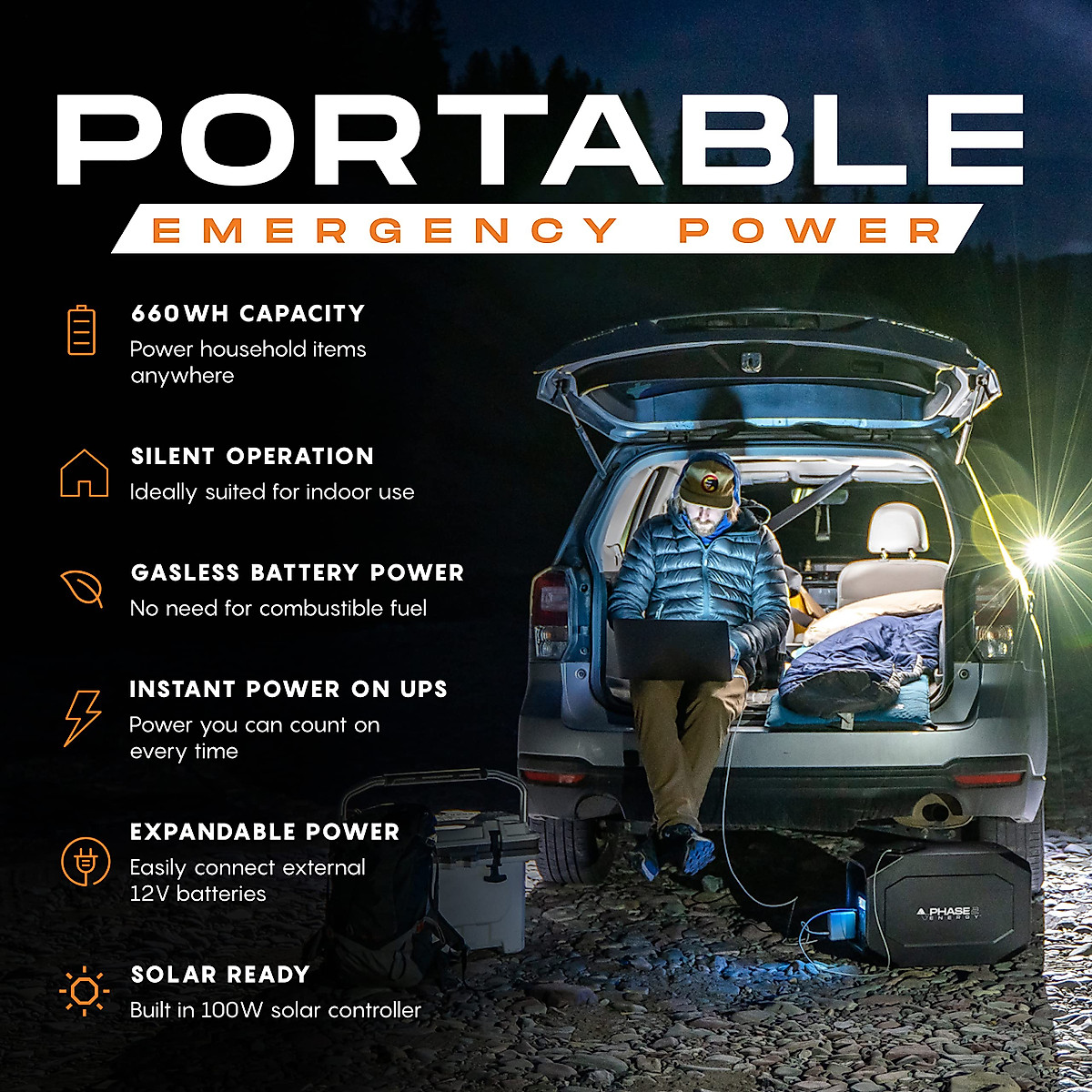 Phase 2 Energy 200W Portable Foldable Solar Panel Kit, High-Efficiency Monocrystalline Solar Panel, Portable Solar Panel with Carrying Case, 200-Watt Solar Panel for RV, Boat, Camper, Off-Grid Power