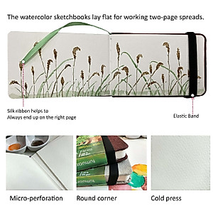 Watercolor Journal, 3.5x5.5”, 140 LB, 300 GSM, tumuarta Cotton Paper, Cold Press, 24 Sheets, 48 Pages, Watercolor Paper Sketchbooks for Use As Travel Notebook and Mixed Media Pad On The Go