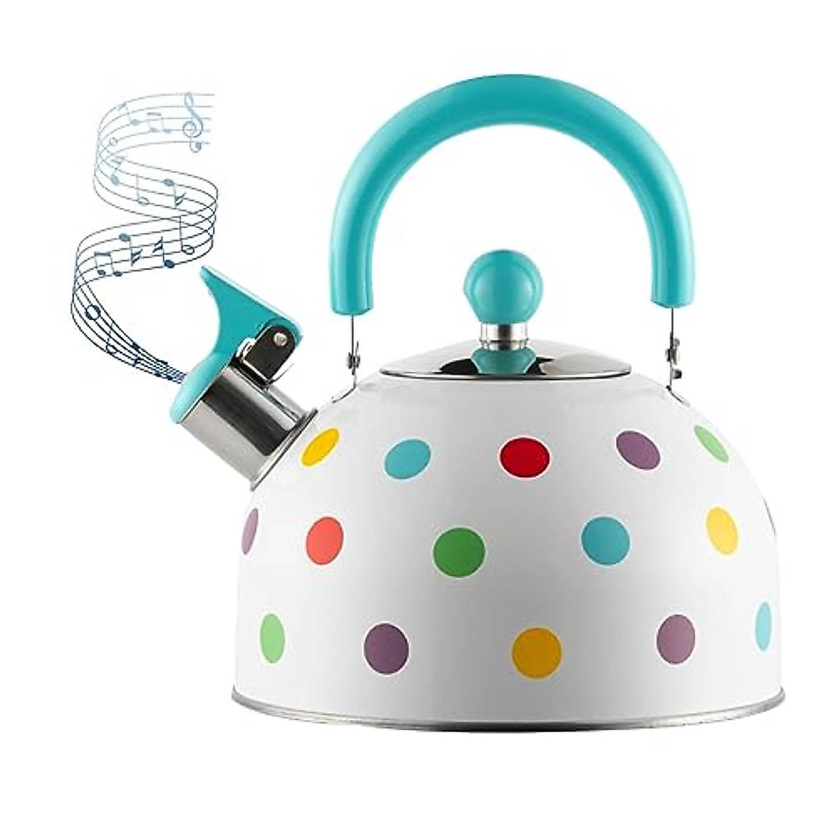 2.5L Whistling Tea Kettle Universal Base,Food Grade Stainless Steel Teapot with Cool wooden Grip Ergonomic Handle Loud Whistle▂19 * 23cm/7.48"*9.06"