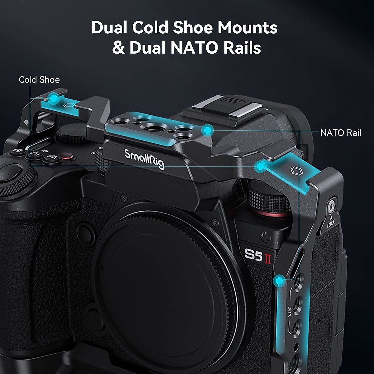 SmallRig G9 II S5 II S5 IIX Camera Cage for Panasonic LUMIX G9 II / S5 II / S5 IIX with Built-in 2 Cold Shoes & 2 NATO Rails, Quick Release Plate for Arca - 4022