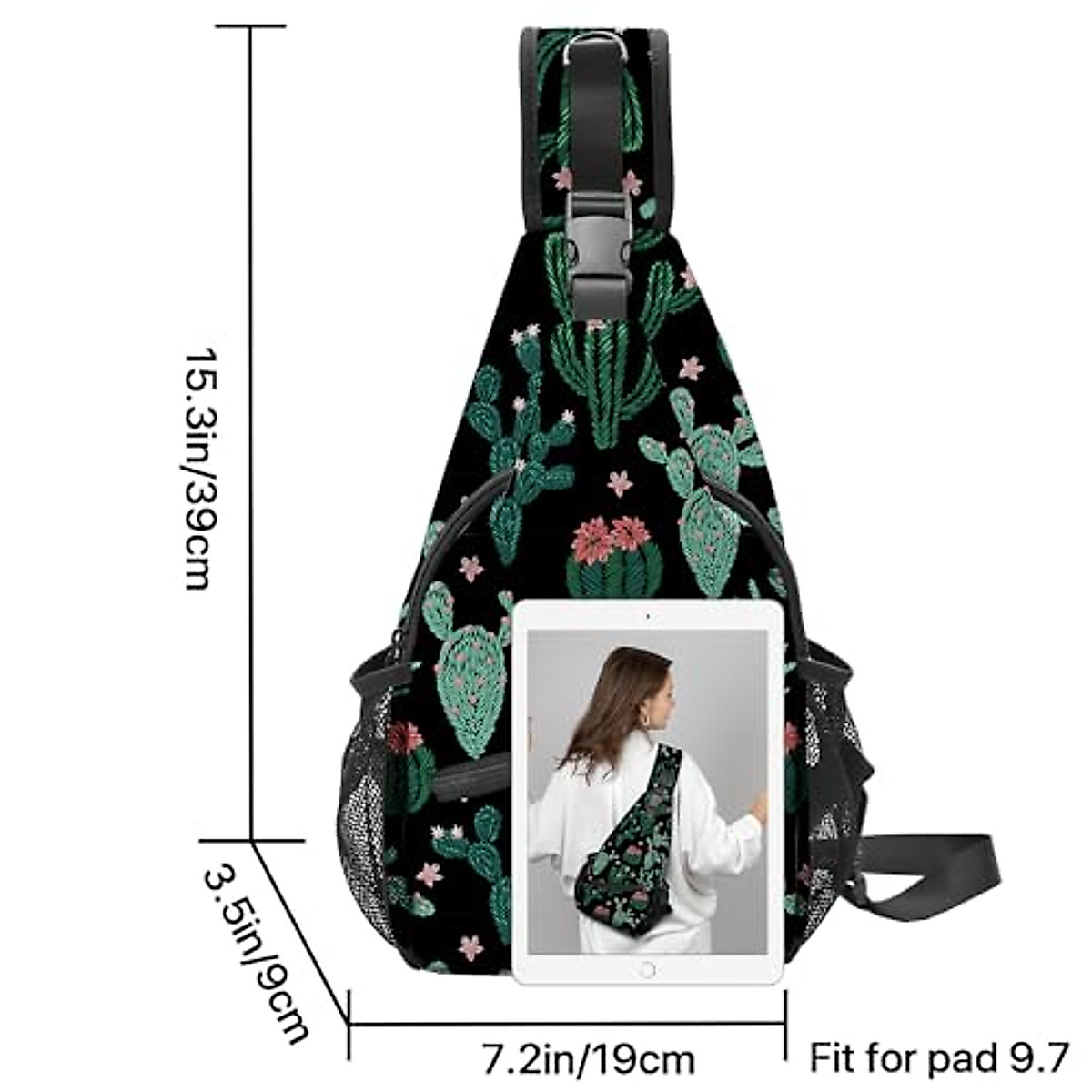 Yrebyou Cactus Sling Bag for Women Crossbody Backpack Travel Shoulder Hiking Bags Waterproof Daypack For Beach Outdoor Camping