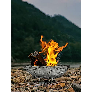 Portable Folding Fire Pit for Camping 11 inch Small Mini Firepit Round Collapsible Fire Bowl Wood Burning Stainless Steel Cheap Outdoor Backyard Outside Camp Hiking Travel Beach