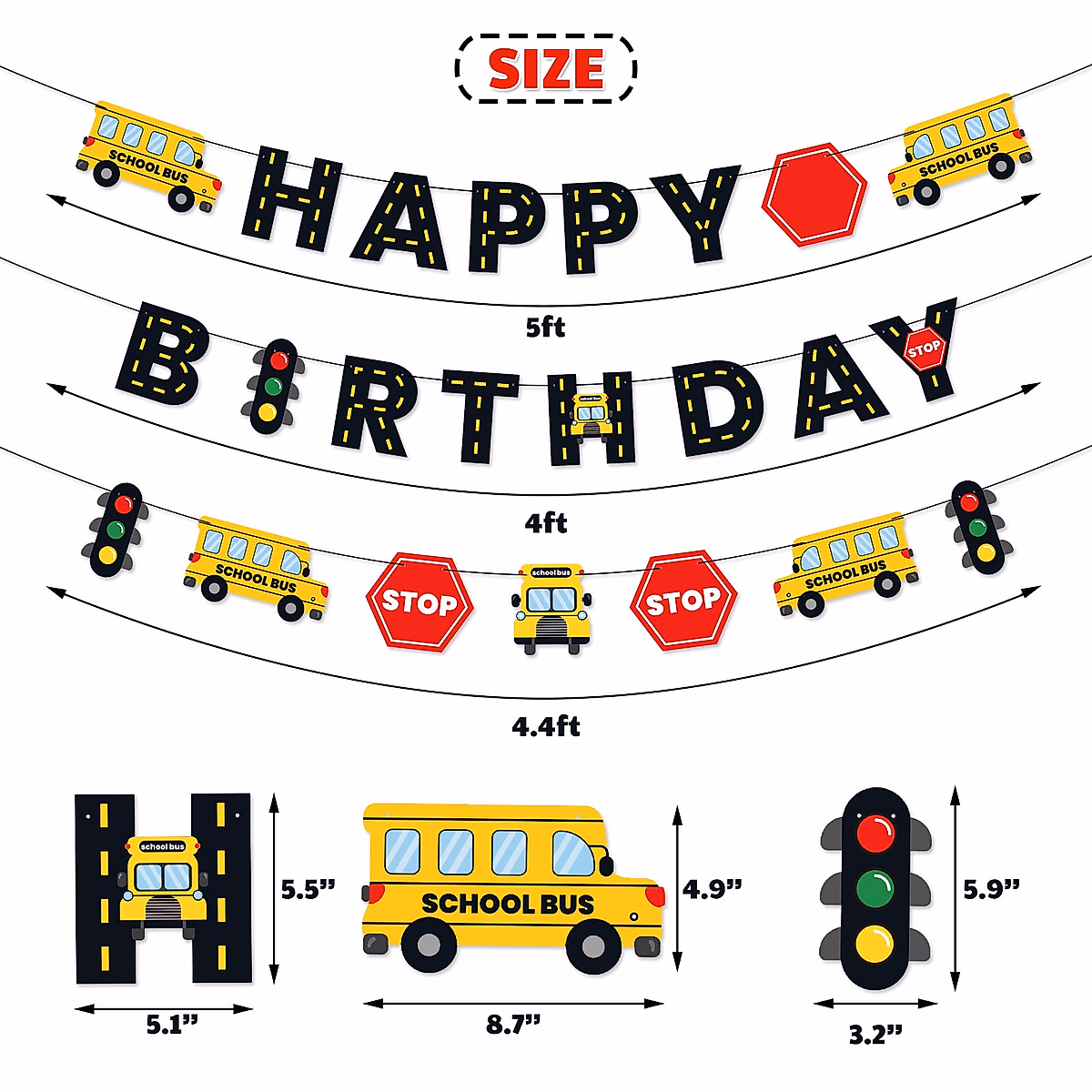 School Bus Happy Birthday Banner Wheels on the Bus Bday Party Garland for Kids Yellow Bus Birthday Party Decorations Back to School Banner Party Supplies