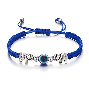 Evil Eye Bracelet for Women Men Lucky Bracelets Handmade Macrame Braided Bracelet Adjustable Family Friend Couple Protection Bracelet(Elephant,Blue) (AMX2X0BQTHUS)