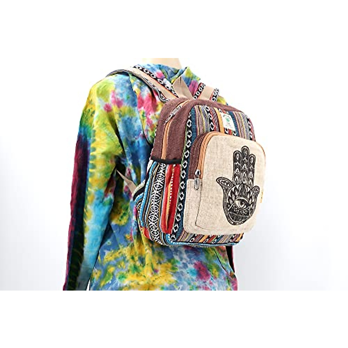 Unique Hand Print Mini Hemp Backpack Small Back Pack Hippie Bag Pack Festival Bag Pack 100% Hemp|100 VEGAN| FAIR TRADE | Handmade with Love
