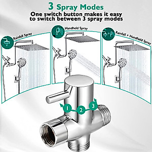 PinWin Dual Filtered Shower Head,Upgraded 10''Rain Shower Head with 12'' Z-Shaped Adjustable Extension Arm & 9-Setting High Pressure Handheld Shower Head Combo,Shower Head Filter for Hard Water,Chrome
