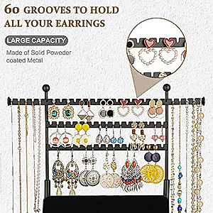 SOLIMINTR Jewelry Organizer, Jewelry Stand with Necklace Display Holder 3 Tier Earring Organizer Rustic Wood Base Tray with Ring Stand Jewelry Storage Tower for Women Girls Gift