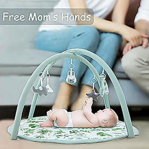 Baby Gym Play Mat for Infant Baby Play Gym Playmats for Newborn Activity Gym for Toddlers with 5 Hanging Toys
