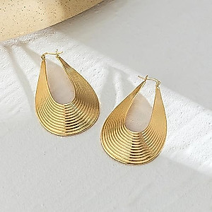 Doubnine Large Geometry Earrings Texture Teardrop Vortex Oval Golden Hoop Dangle Statement Earrings for Women