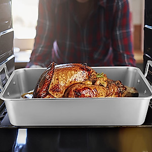 Leonyo Roasting Pan with V-shaped Rack, Stainless Steel Rectangular 16” Turkey Roaster Pan with Handles for Chicken Lasagna Vegetables Brownie, Non-stick Roasting Rack, Heavy Duty Dishwasher Safe