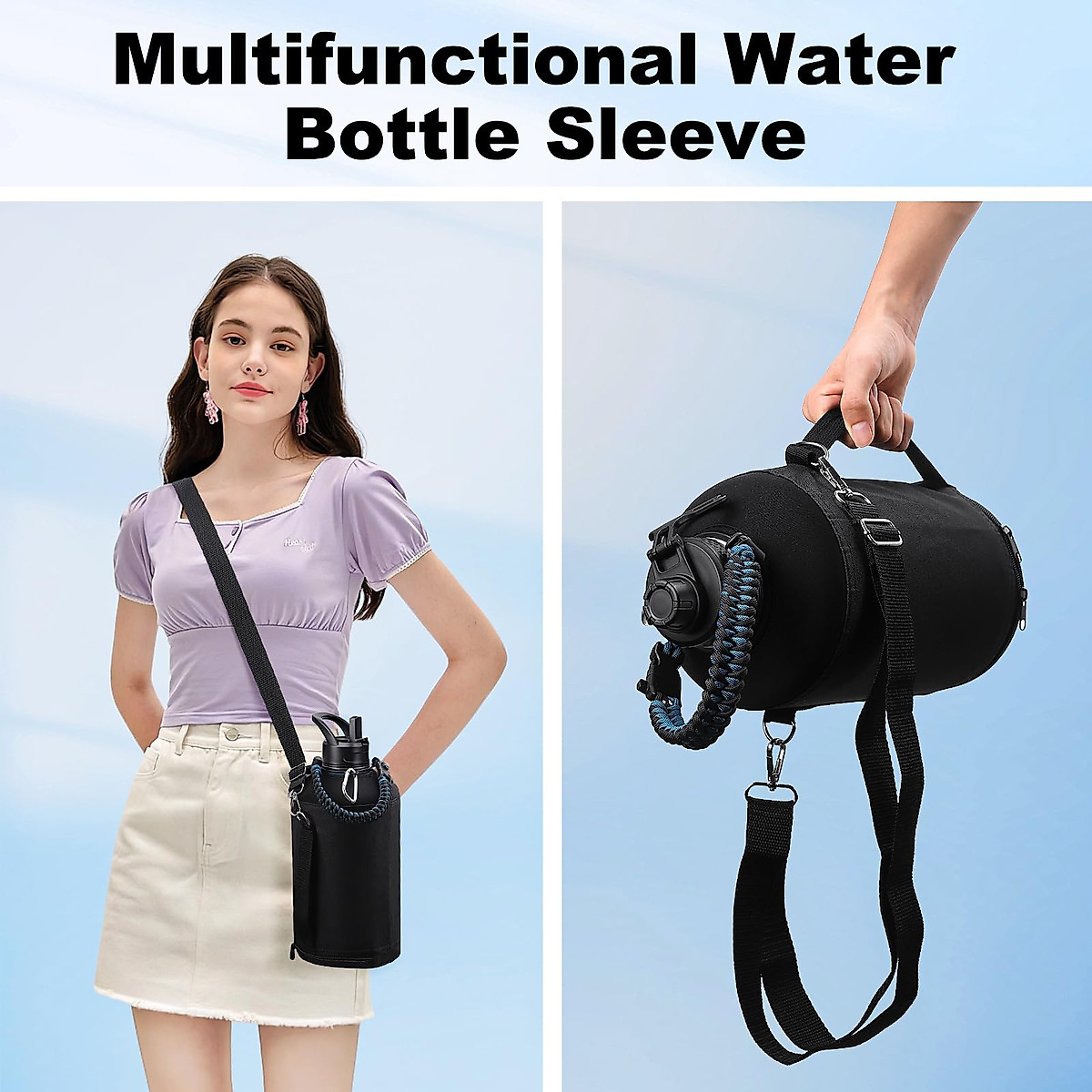 One Gallon Water Bottle Insulated with Straw&3 Lids, Non-BPA Keep Cold 48H Hot 24H, Water Jug Large Stainless Steel Metal Vacuum Wide Mouth for Sports, Gym or Office, Indigo/Black