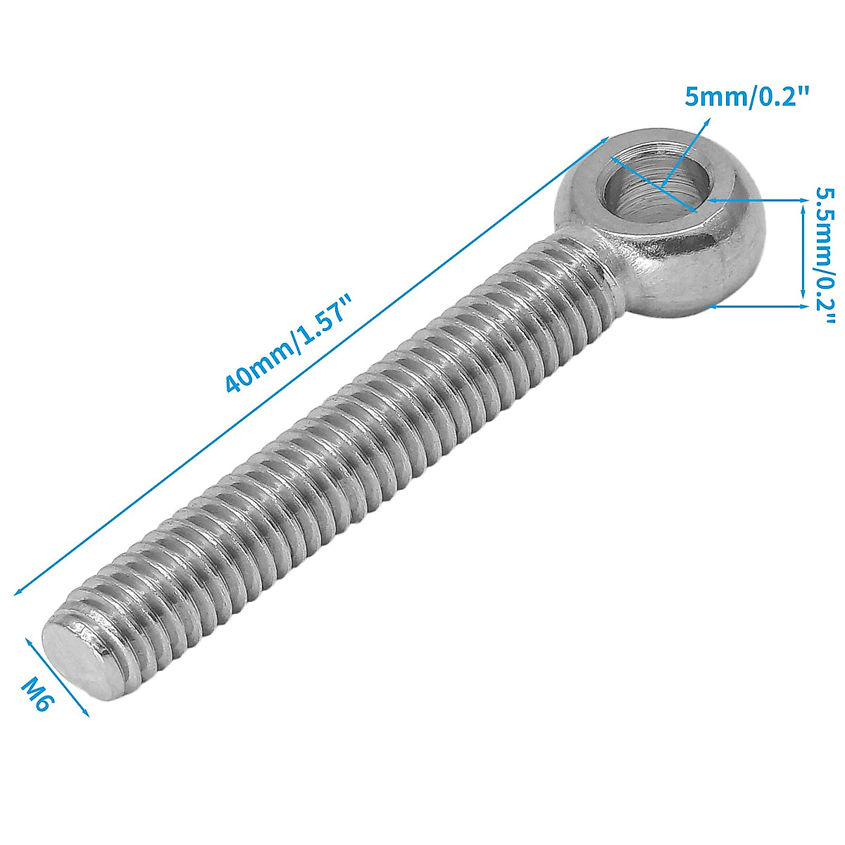 Augiimor 10pcs 304 Stainless Steel Eye Bolt M6 x 40mm Welded Closed Shoulder Swing Lifting Eye Bolt Machinery Shoulder Screw Rod Eye Screw Bolts