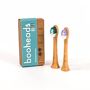 booheads - Bamboo Electric Toothbrush Heads | Biodegradable Eco-Friendly Sustainable Recyclable | Compatible with Sonicare (Purple & Green)