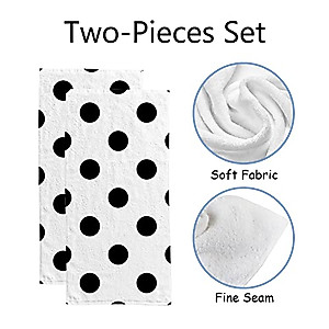 Vantaso Bath Hand Towels Set of 2 Black White Polka Dot Thin Soft and Absorbent Washcloths Kitchen Hand Towel for Bathroom Hotel Gym Spa