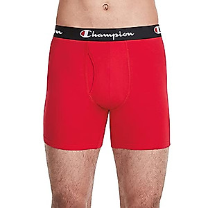 Champion Men's Boxer Briefs, Every Day Comfort Stretch Cotton Moisture-Wicking Underwear, Multi-Pack, Blue White Script Logo/Black/Red-3 Pack, Medium