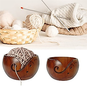 iayokocc Wooden Yarn Bowl with Holes Holder - Yarn Holder Knitting Bowls Handmade Knitting Bowl Wool Holder for Knitting and Crochet Accessories Storage (Wine Red)