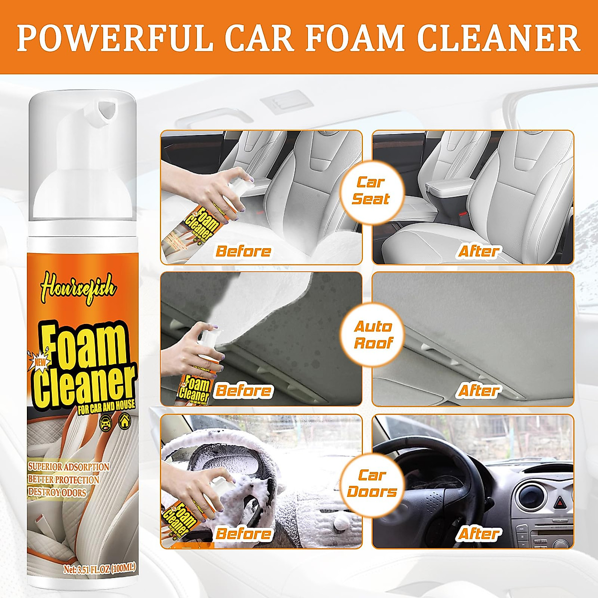 HORSEFISH TOOL All Purpose Cleaner, Car Foam Cleaner (2 Pack)