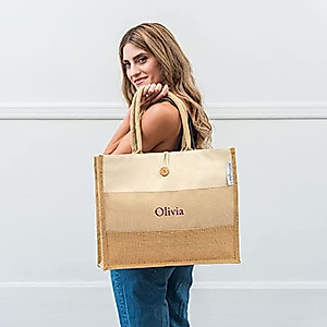 WEDDINGSTAR Large Personalized Reusable Fabric Beach Tote Bag - Burlap Ombre