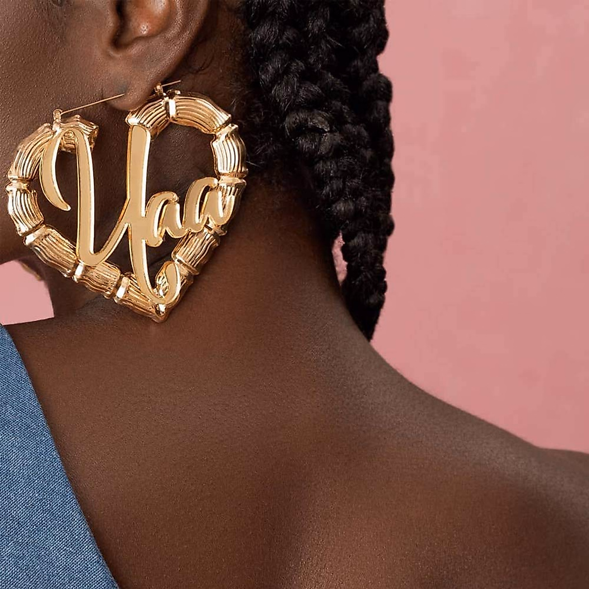 DHQH Custom Name Earrings Personalized Bamboo Hoop Earrings 18K Gold Plated Heart Customize Earrings for Women Hip-Hop Fashion Jewelry Gift