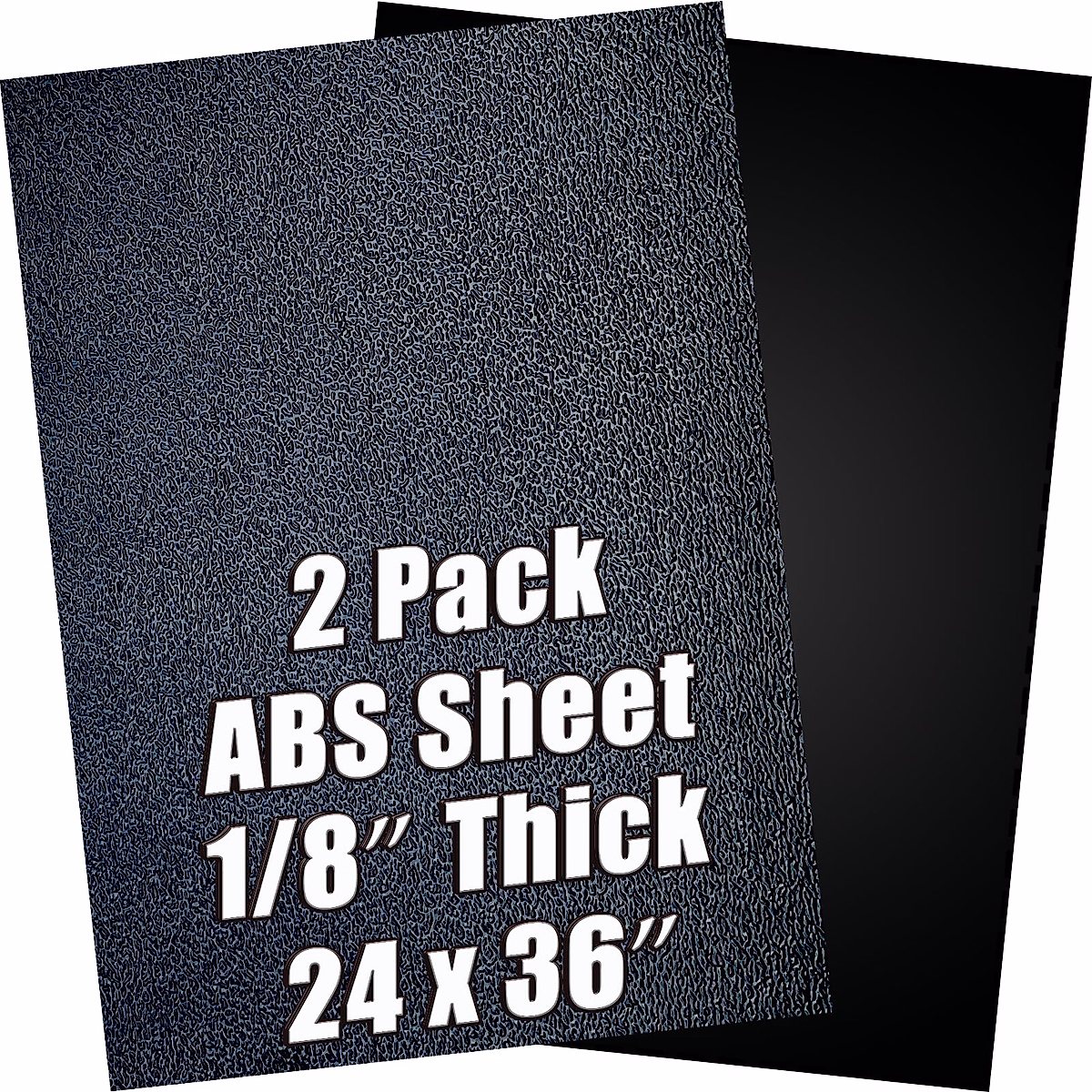 ABS Plastic Sheet 1/8 Inch Thick 24" x 36" (2-Pack)，Black Rigid Moldable Panel with Different Surfaces (Textured Front & Smooth Back) 0.125" Thick for Structural Parts and DIY Home Decor, etc.