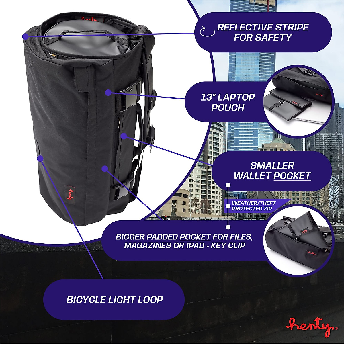 Henty Wingman Commuter Backpack - Convertible Carry-On Garment Bag for Men and Women, Travel Suitcase Dress Bag, 2 in 1 Luggage Carrier and a Backpack, Black