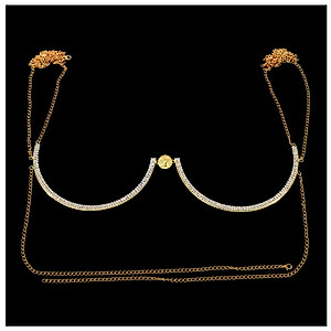 Sexy Rhinestone Chest Bracket Bras Chain Body Jewelry Bikini Crystal Body Chain Rhinestone Bra Underwear Body Chain for Women (Gold)