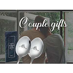 INNObeta Engagement Gifts for Gay Couples, 2 Pcs Engraved Ice Cream Spoons, Stainless Steel Coffee Spoon, Ideal for Wedding, Anniversary, Mr & Mr