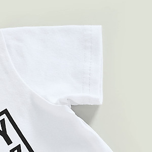 Infant Baby Boys Summer Clothes Sets Outfits Letter Print Short Sleeve T-Shirt and Stretch Casual Rolled Shorts Set (White, 0-6 Months)