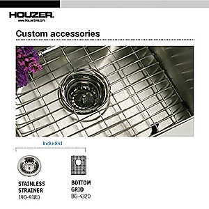 Houzer CNB-1200 Savoir Undermount Stainless Steel 12" x 14" Bar Prep Sink, Strainer & Grid Included