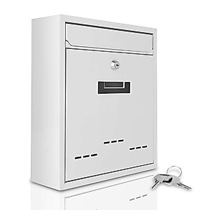 SereneLife Modern Wall Mount Lockable Mailbox-Outdoor Galvanized Metal Key Large Capacity-Commercial Rural Home Decorative &Office Business Parcel Box Packages SLMAB04,White,10.2’’ x 12.2’’ x 3.6’’