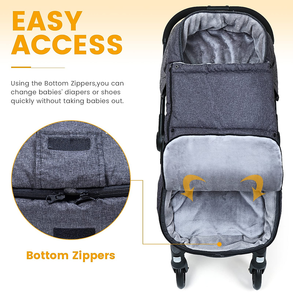 Orzbow Footmuff for Stroller,Christmas Gifts Weatherproof Anti-Kick Universal Toddler Sleeping Bag,Removable Warm Coral Fleece Lined Stroller Bunting Bag Footmuff（Black）