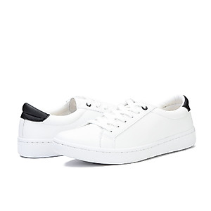 HONGHAIER Non Slip White Shoes for Women Microfiber Leather Fashion Sneakers Comfortable Womens Walking Shoes with Memory Foam WhiteBK 8