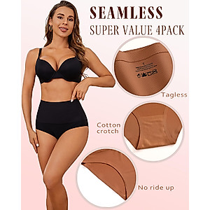 UNDER THE SEA Tummy Control Underwear for Women High Waisted Briefs Seamless Full Coverage Ladies Panties 4 Pack S-XXXL