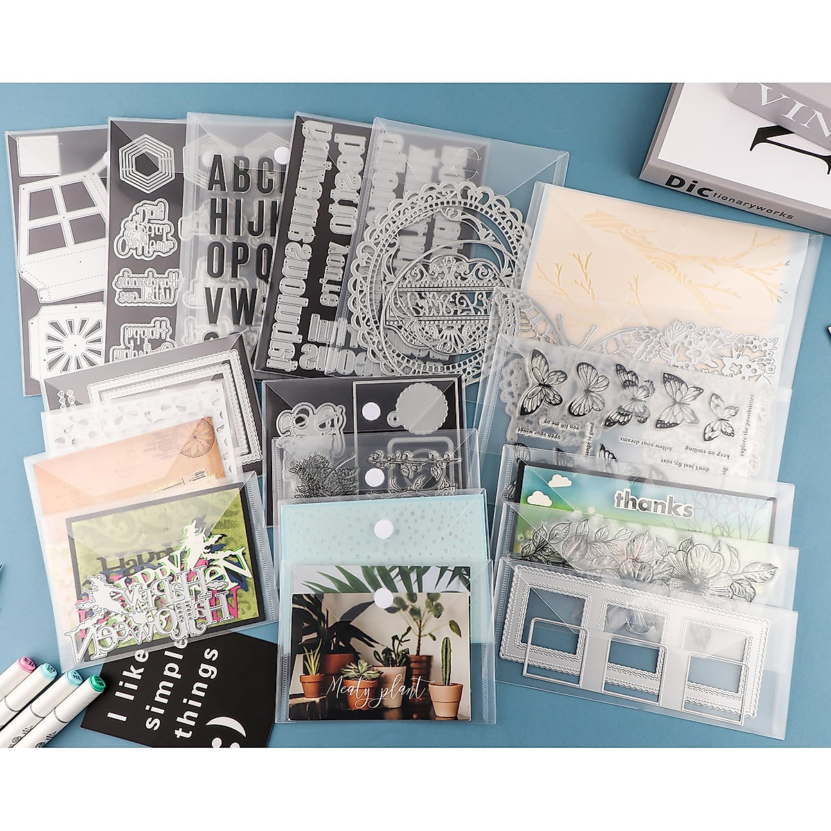 Briartw 80 Pack Storage Envelopes,Clear 7x9.4" Resealable Plastic Envelopes Pockets for Cutting Dies Stencil Crafts Organizer Holder,Storage Bag for Clear Stamp,Die Cuts,Scrapbook Paper,Photos