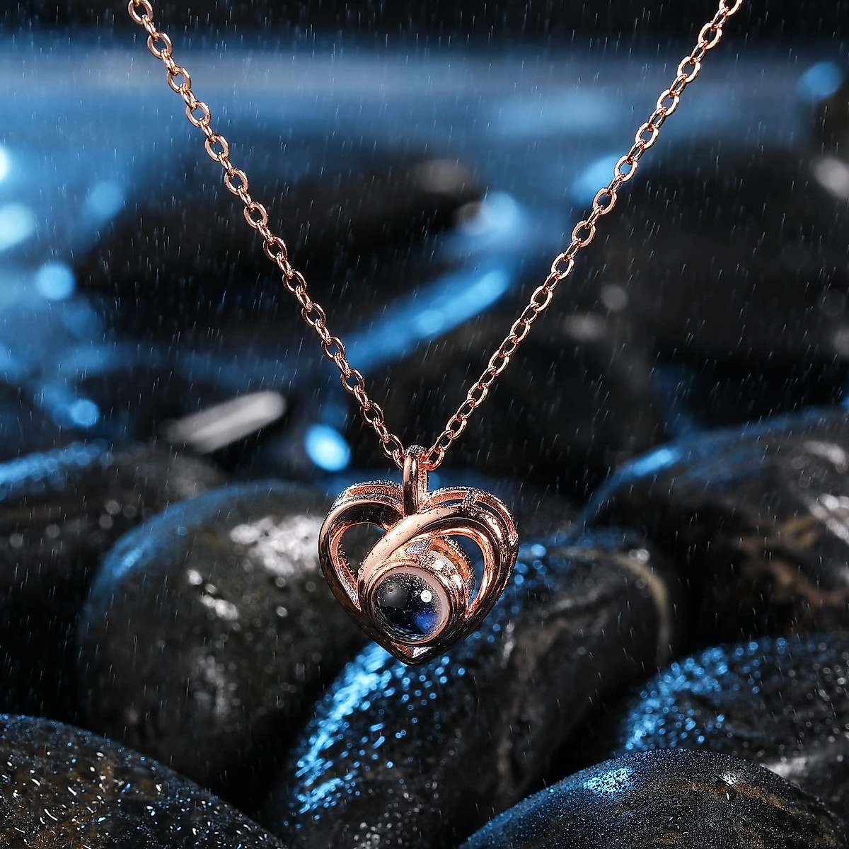 INBLUE Personalized Projection Picture Pendant 925 Sterling Silver Necklace Heart-Shaped Pendant Birthday Anniversary Jewelry Gifts for Her/Women/Mom/Girlfriend (Colored Picture)