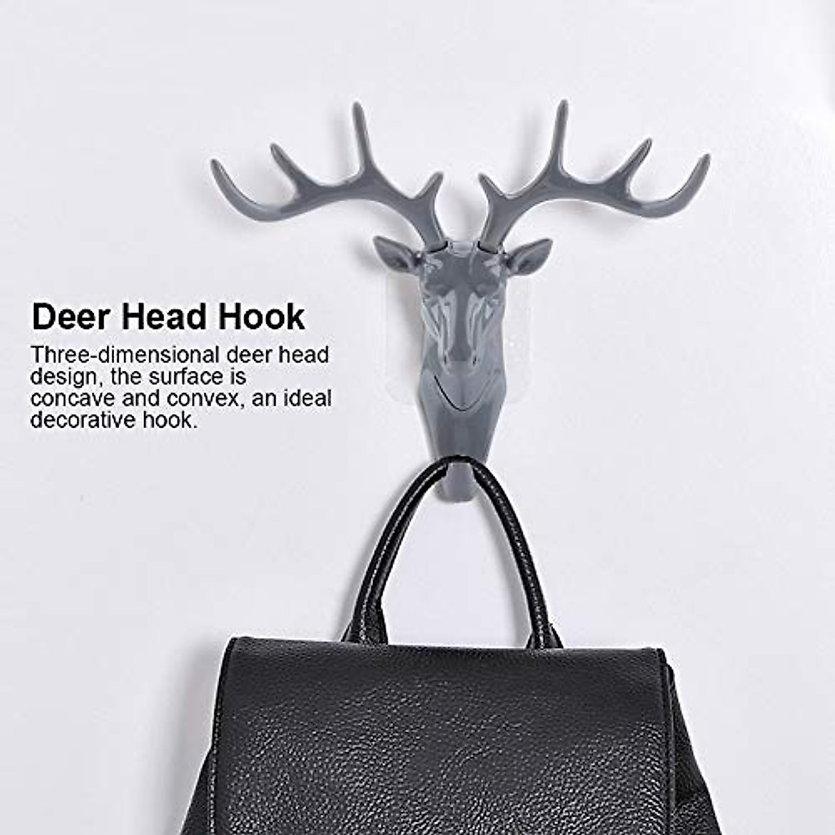 Aqur2020 Wall Hook, Deer Head Hook Coat Hat Key Hanger Rack Holder Wall Mount for Home Room Decor(Grey)