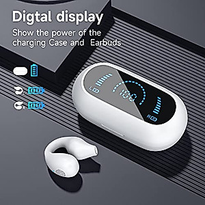 Fvkzv Open Ear Headphones,Wireless Bluetooth Earbuds,Sport Earbuds,Bluetooth 5.2 Clip-on Earphones,32 Hours Playtime with Case, Workout Headphones (Pure White, LED Display)