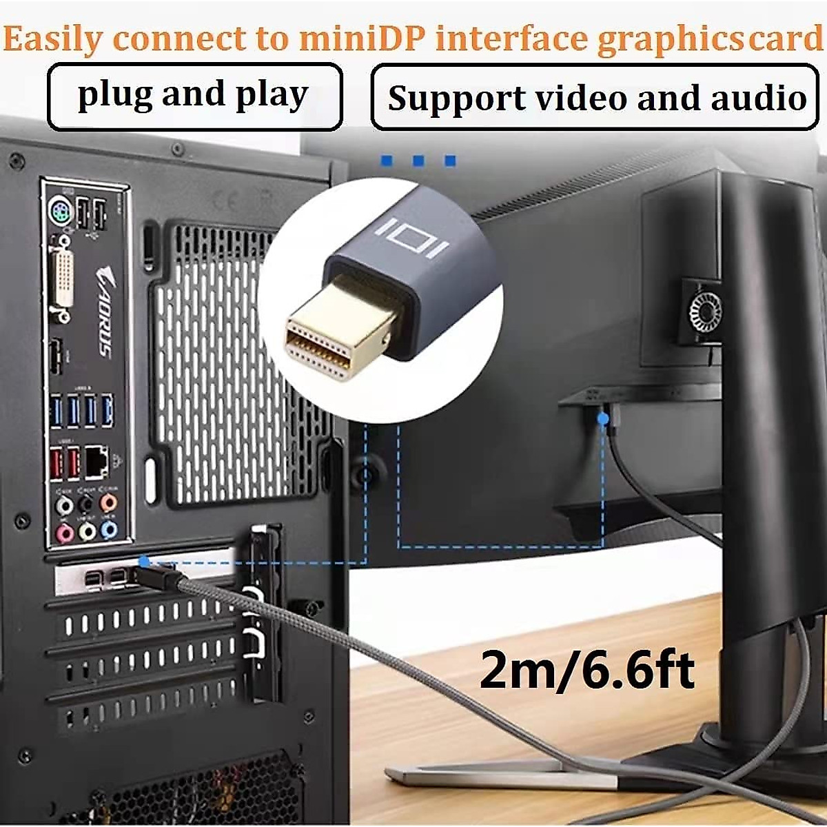 Onep USB C to Mini DisplayPort, Onepeace Thunderbolt 3 Cable to USB C 6.6FT, Compatible for MacBook ProAir 2020-2016, Surface Book2, Galaxy S2191020 (NOT Thunderbolt 2)