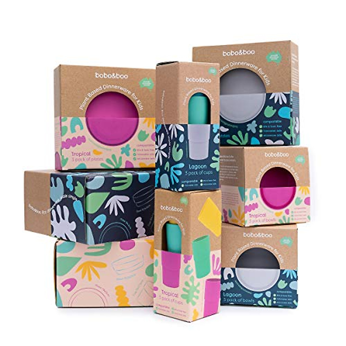 bobo&boo Plant-Based Colorful Kids Bowls - Dishwasher and Microwave Safe - Set of 3 - Melamine-Free and Bpa Free – Baby Bowls and Toddler Dish Sets For Boys and Girls - TROPICAL