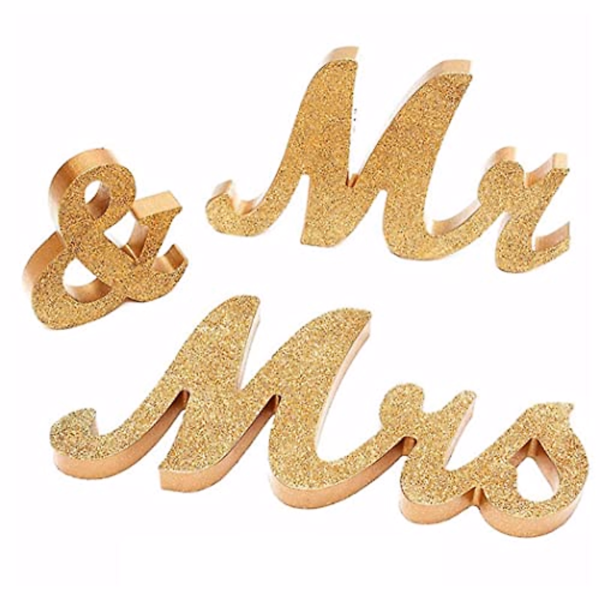 SCHOLMART Mr & Mrs Signs Wedding Wooden Champagne Gold, Table Decorations Wooden, Freestanding Letters for Photo Props, Rustic Wedding Decoration, Anniversary Wedding Shower Gift (Champagne Gold)