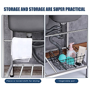 Outdoor Utility Sink Stainless Steel Double Bowl Sink Free Standing Commercial Restaurant Kitchen Sink with Hot and Cold Faucet for Laundry,Garage,Cafe Bar 32.7" x 17.3" x30.3"